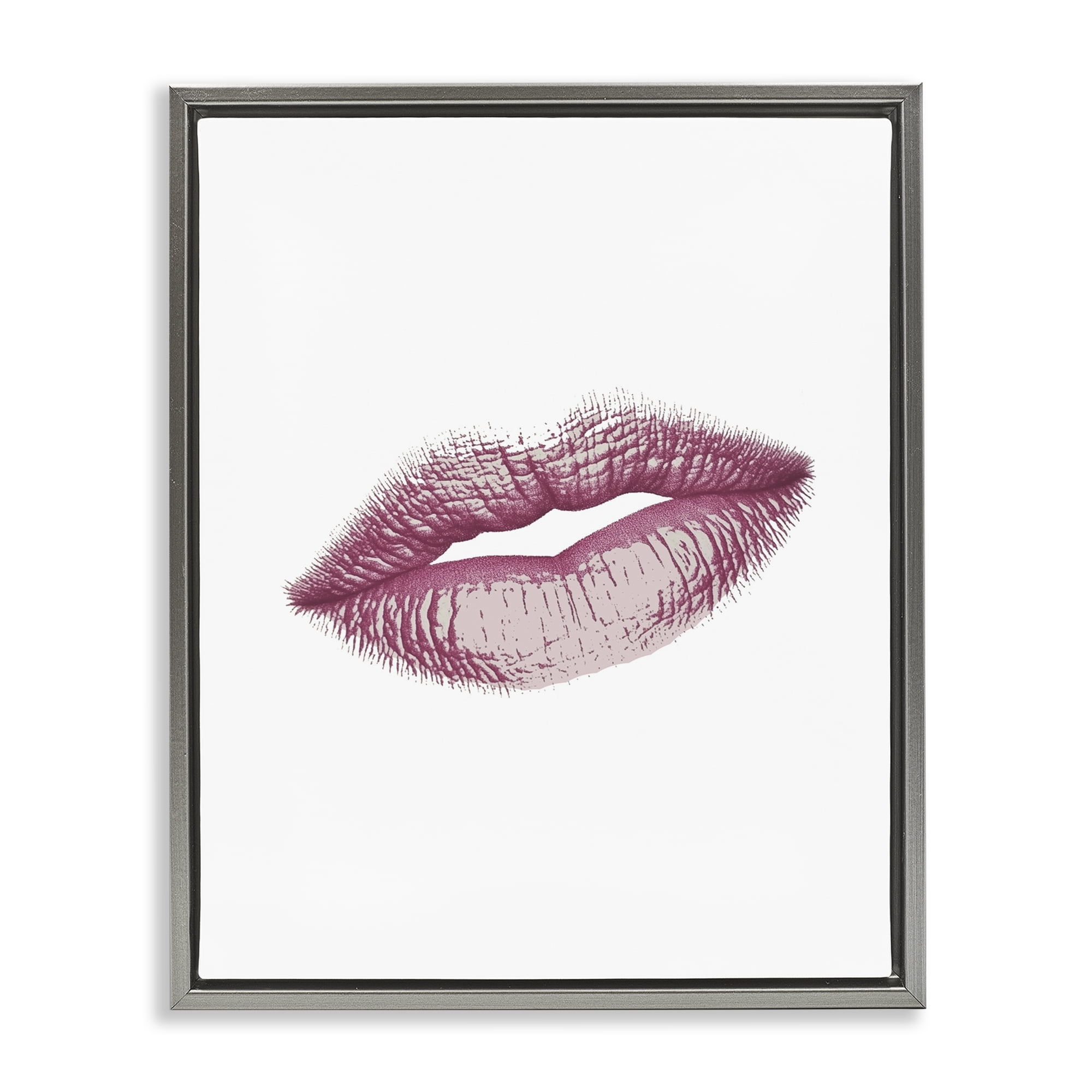 Feminine Pink Lips Glam Gray Framed Floater Canvas Wall Art, design by ...