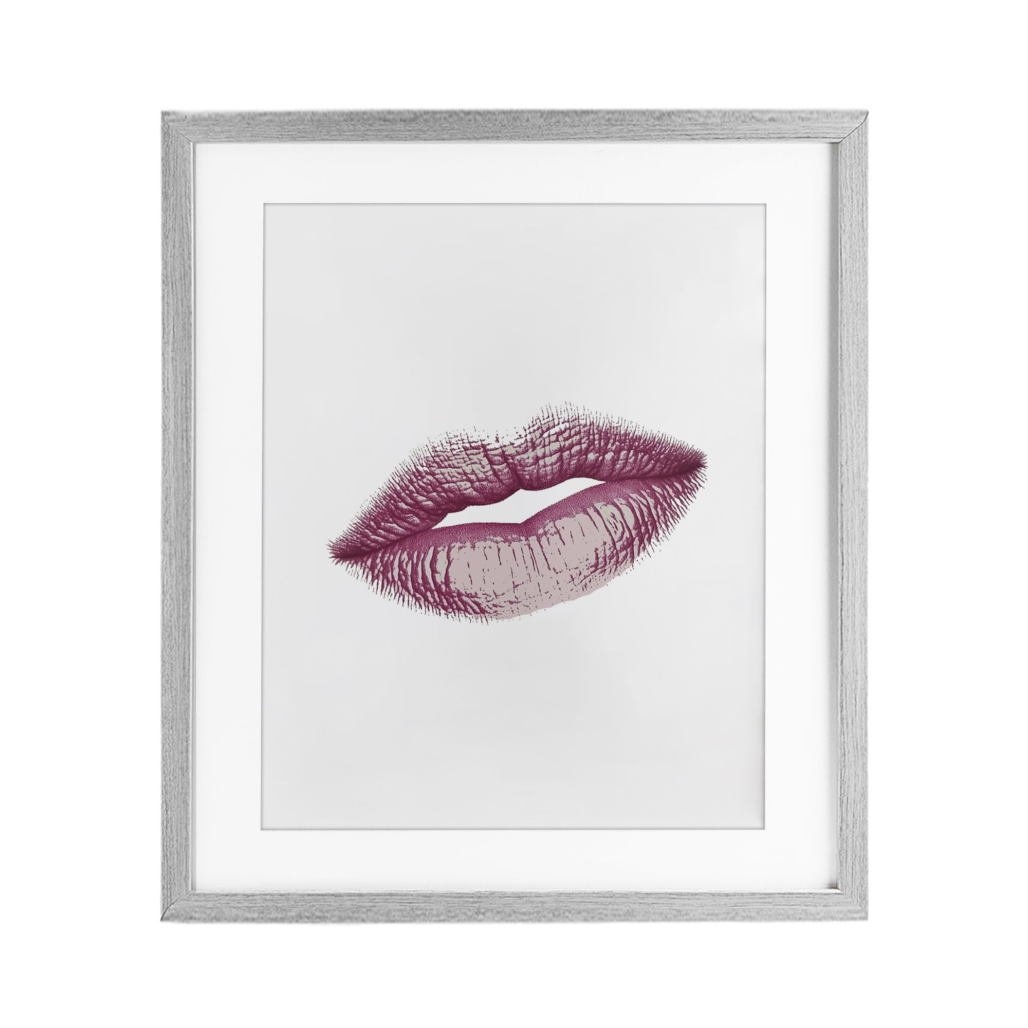 Feminine Pink Lips Glam Gray Framed Print Under Glass, design by ...