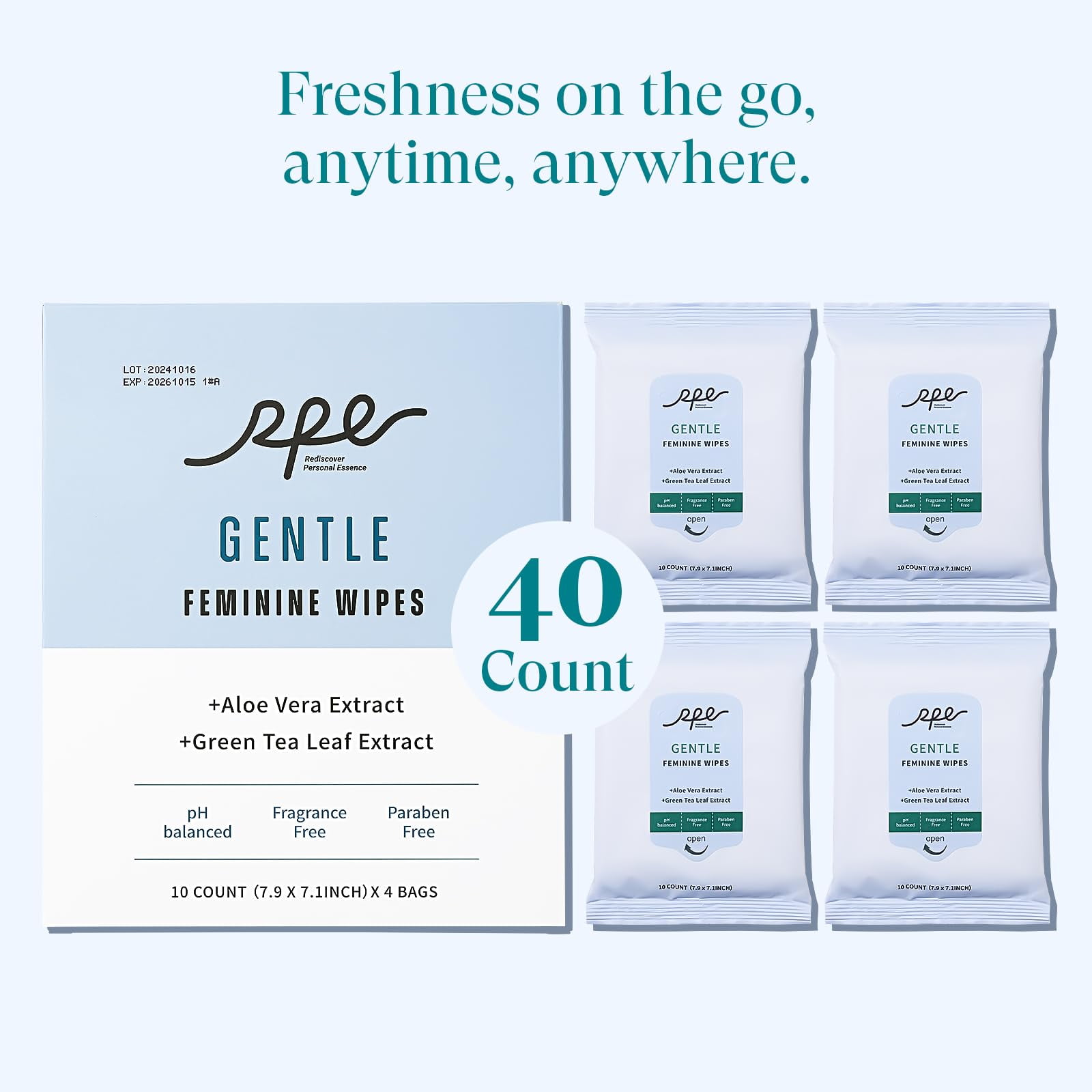 Feminine Wipes, Flushable Wipes pH Balanced - Travel Size, All Skin ...
