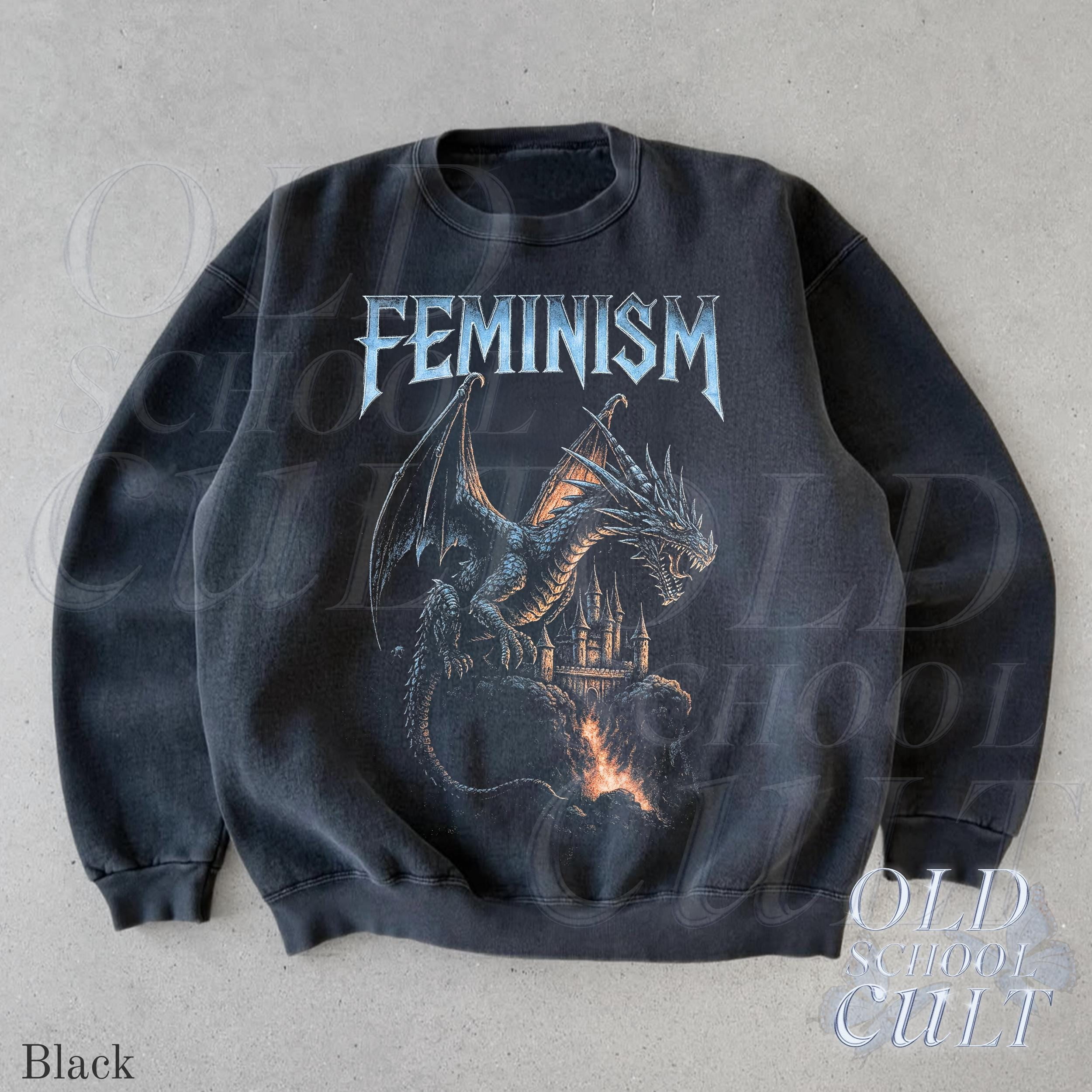 Feminism Dragon Sweatshirt | Retro Gothic Castle Crewneck | Unisex ...