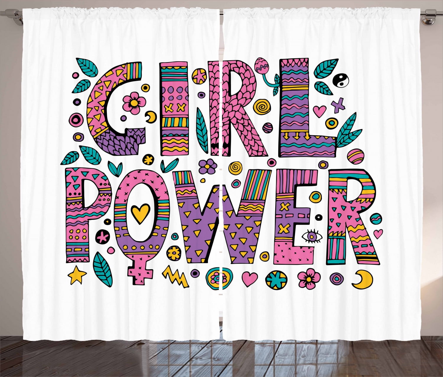 Ambesonne Feminist Curtains 2 Panel Set, Hippie Boho Girl Words, 108" x ...