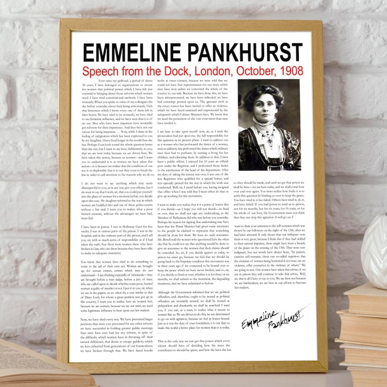 Feminist Poster Emmeline Pankhurst Speech From The Dock London 1908 ...