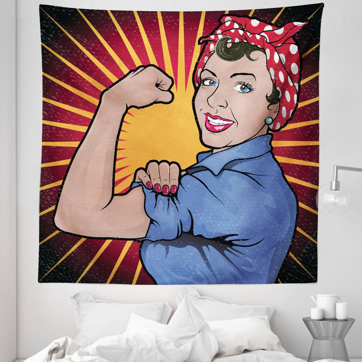 Feminist Tapestry, Illustration of Retro Strong Powerful Woman Showing ...