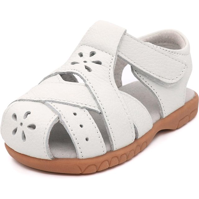 Femizee Girls Genuine Leather Soft Closed Toe Princess Flat Shoes Summer Sandals(Toddler/Little ...