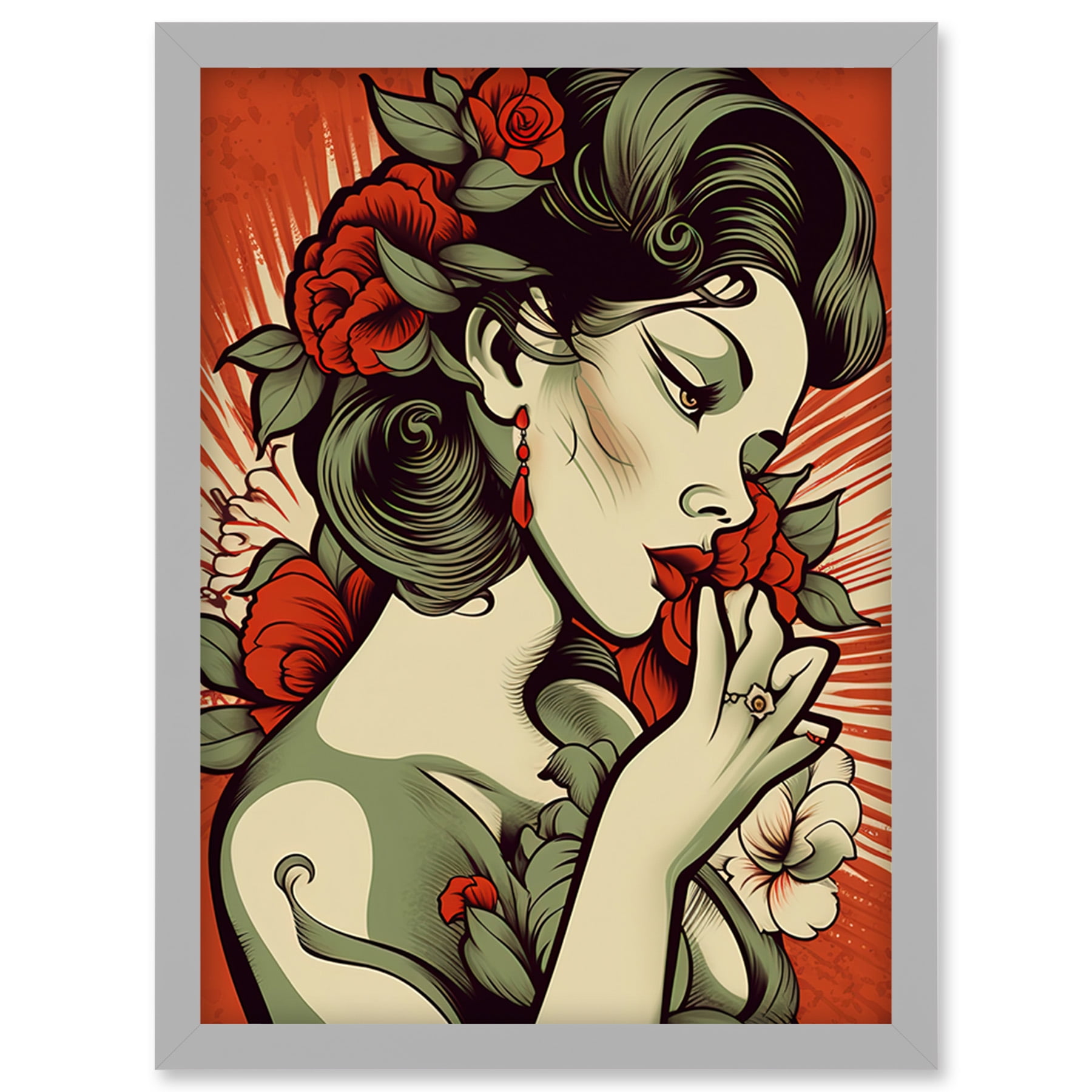 Femme Fatale Roses Pin Up Rockabilly Americana 50s Artwork Framed Wall ...