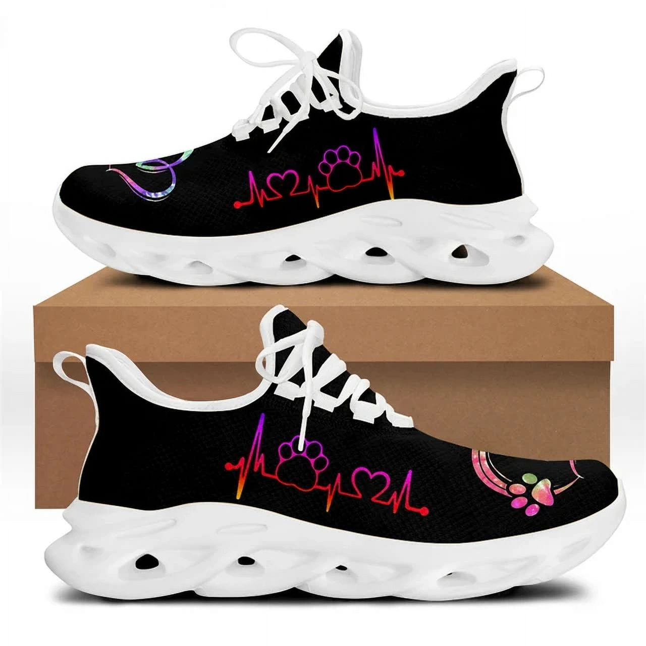 Femme Flat Shoes New Fashion Dog Paw and Electrocardiogram PatternWomen ...