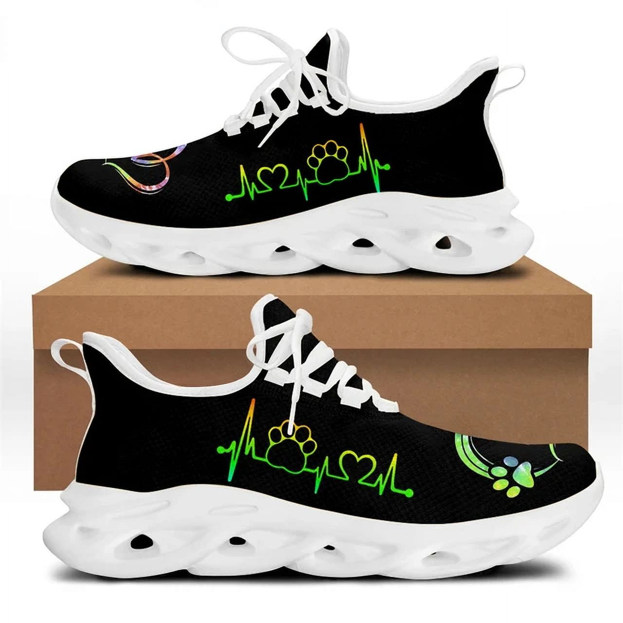 Femme Flat Shoes New Fashion Dog Paw and Electrocardiogram PatternWomen ...