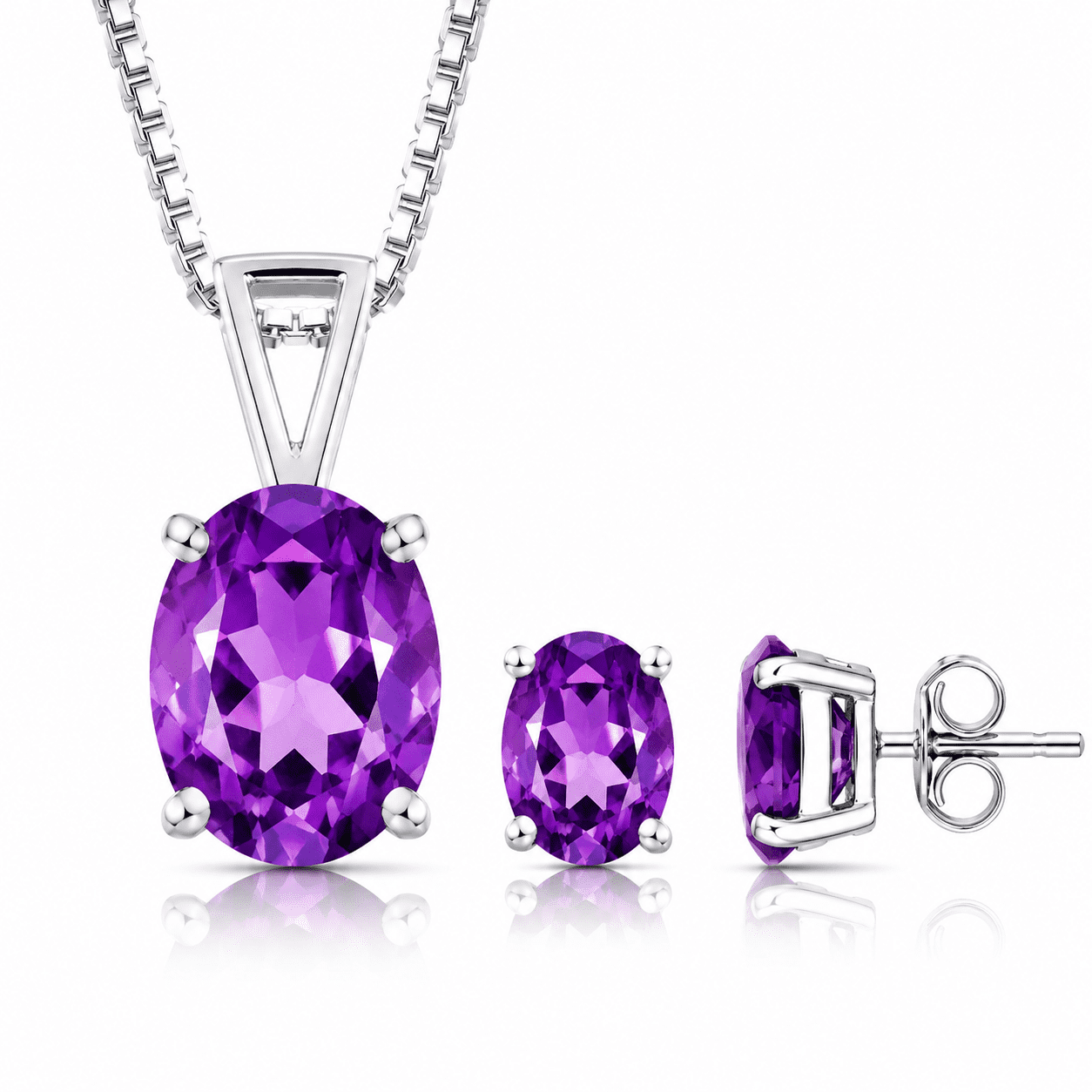 925 Sterling Silver Natural Amethyst Jewelry Set for Women – Oval Cut ...