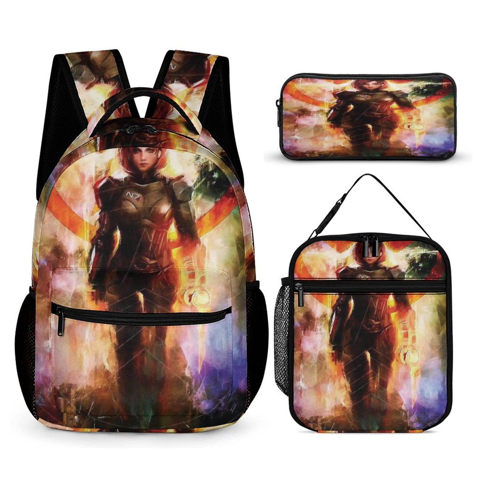 Femshep Mass Effect Poster 3 Piece Backpack Set Anime Casual Daypack ...