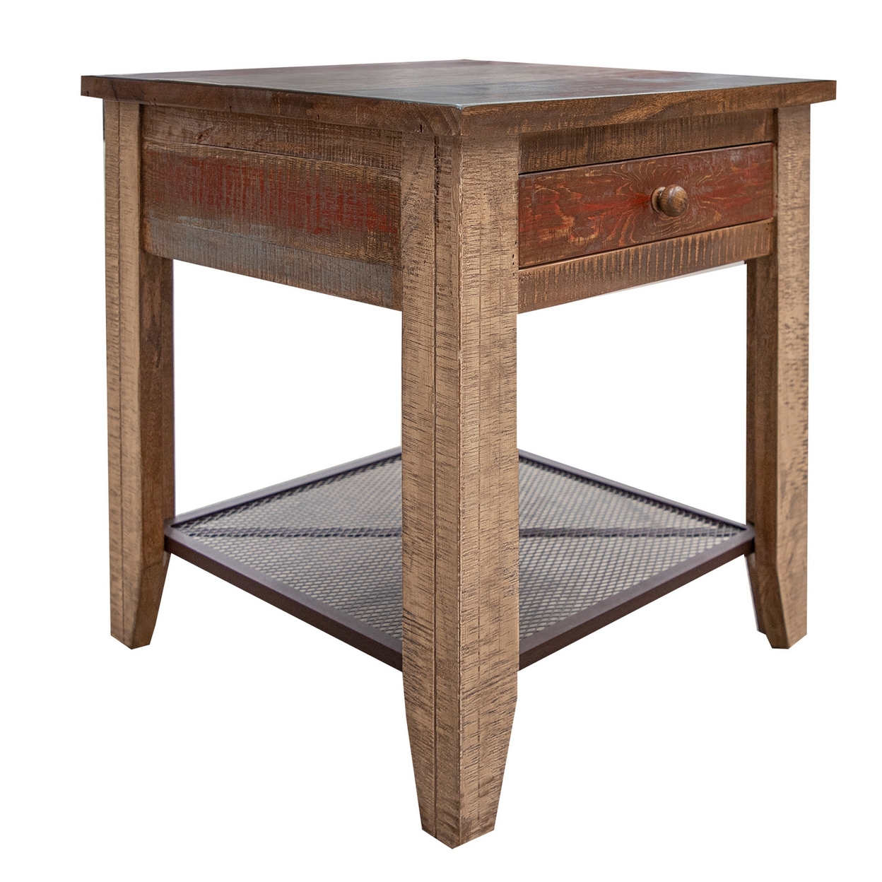 Fena 23 Inch Wide End Table, Single Drawer, Multicolor Distressed Pine ...