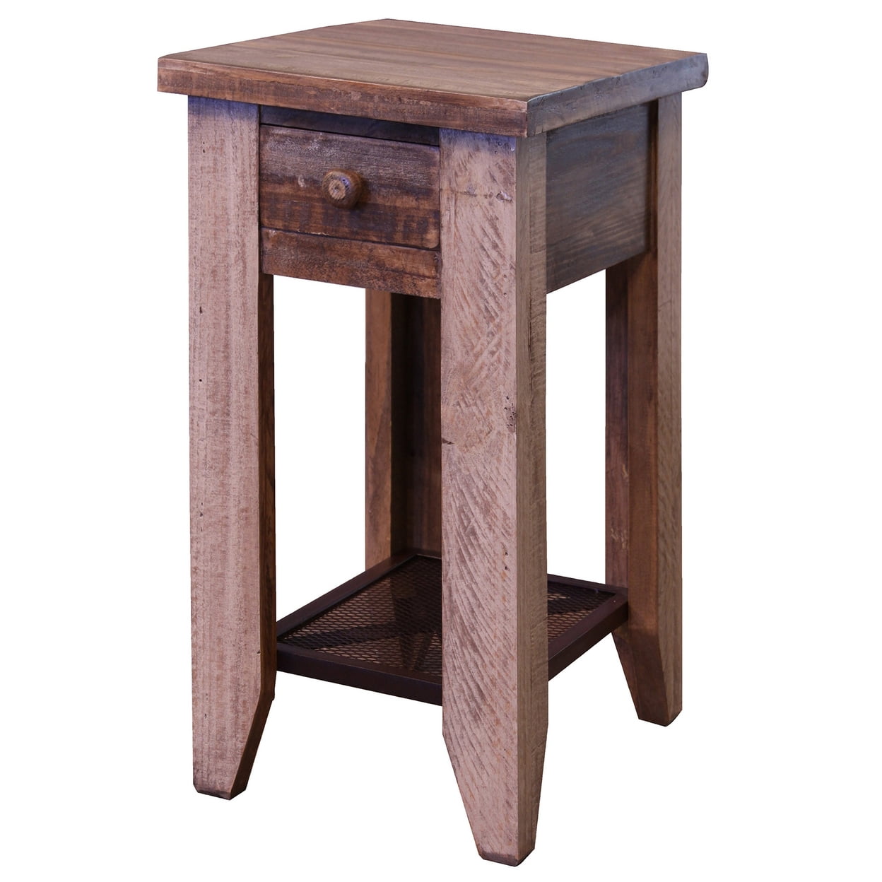 Fena 26 Inch End Table Single Drawer Iron Shelf Multicolor Pine Wood ...