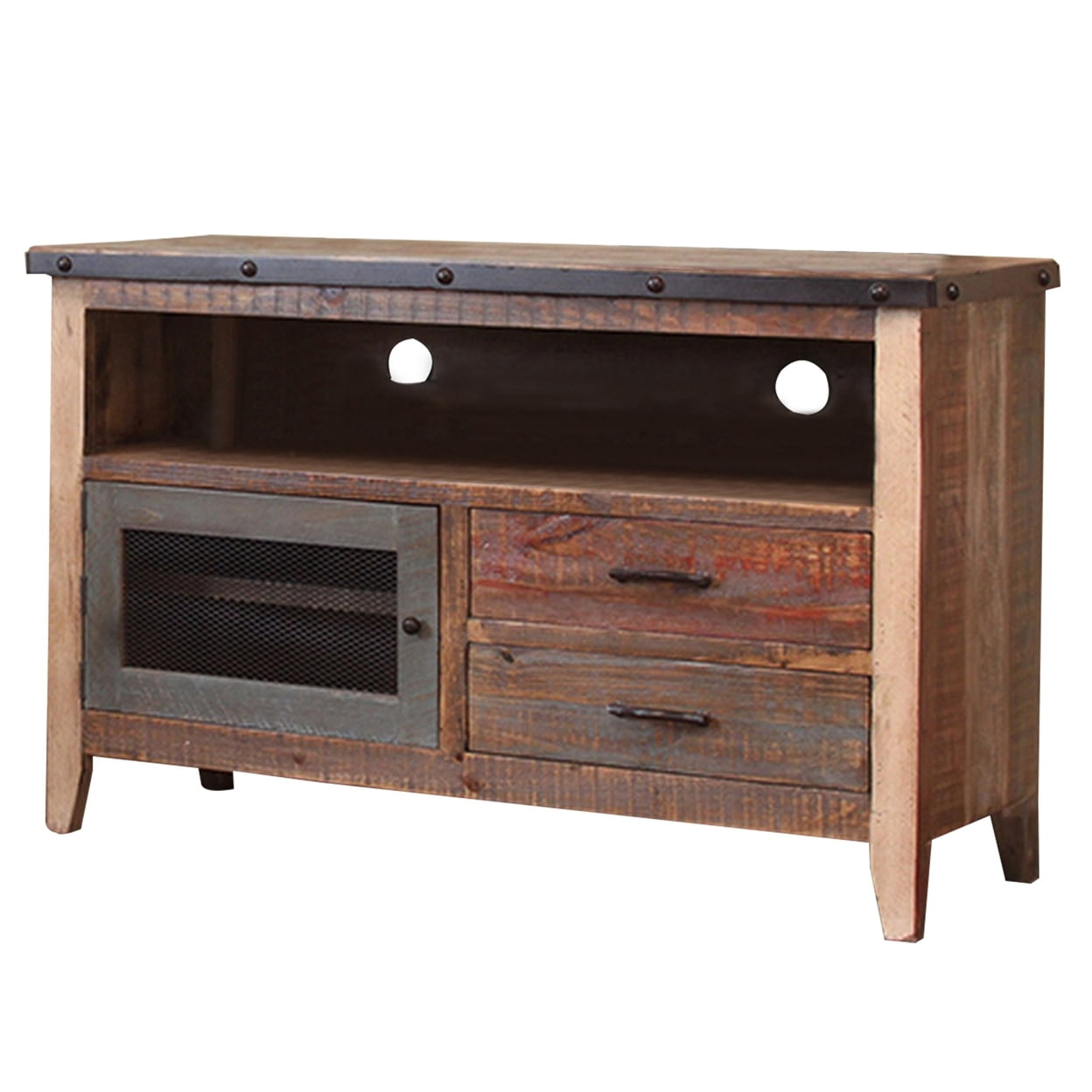 Fena 53 Inch 2 Drawer TV Media Entertainment Console, Multicolor Pine ...