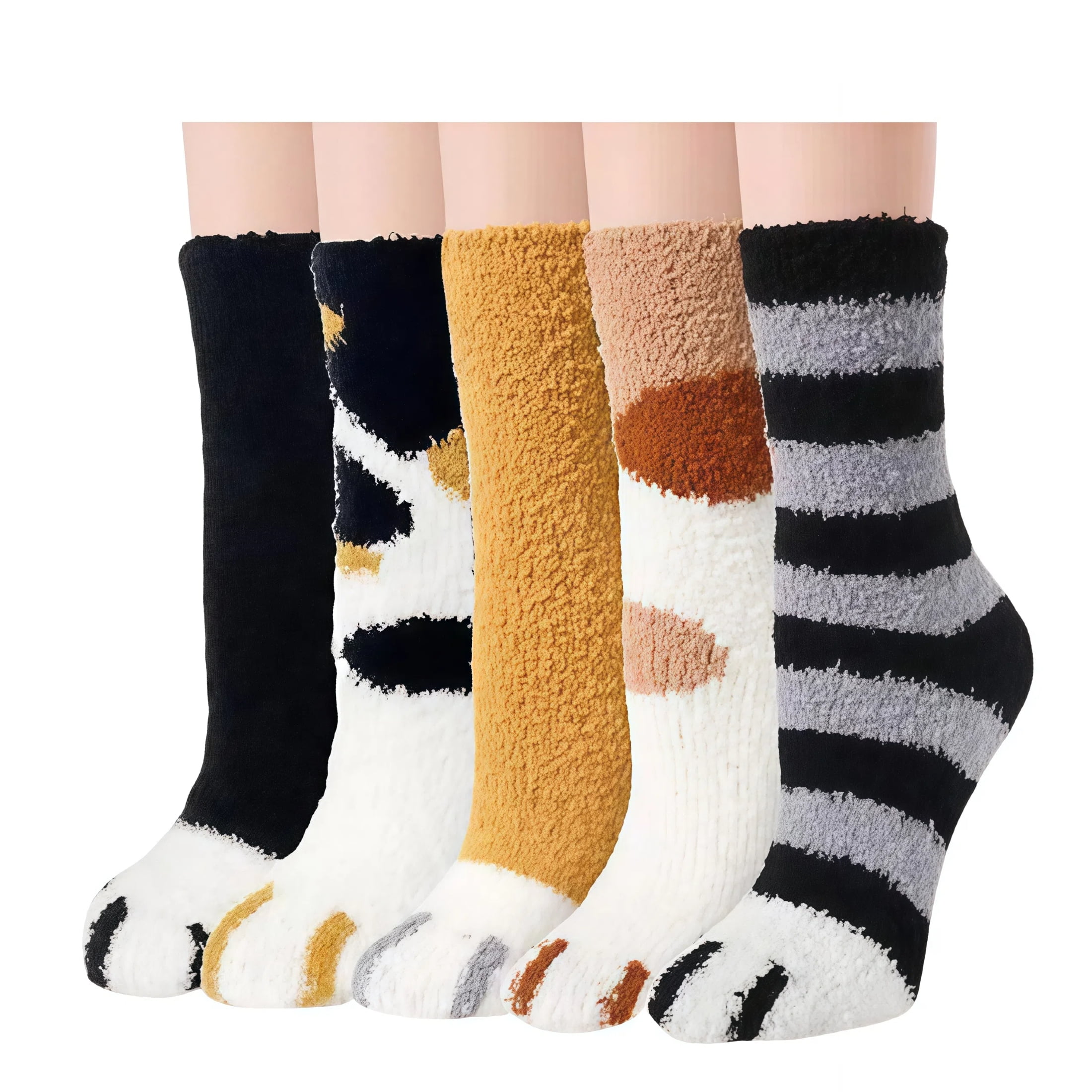 TRANSLINK 5Pairs Women Fuzzy Socks Cozy Soft Fuzzy Cute Cate Animal ...