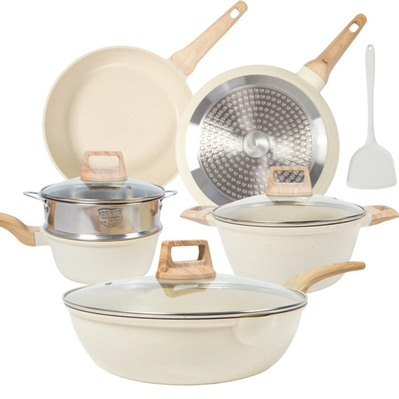 ALPULON 10 Pcs Pots and Pans Set, Granite Nonstick Cookware Sets ...