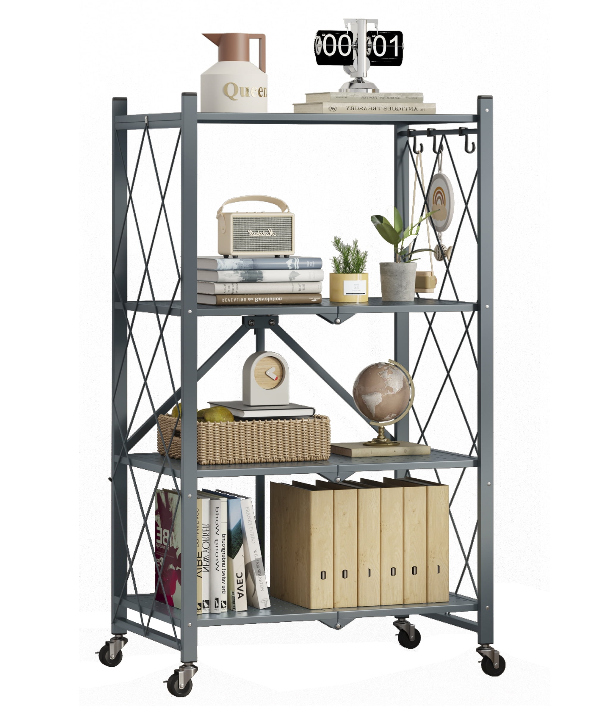 Fenbeli 4-Tier Storage Shelving Unit, Metal Shelf, Foldable Storage ...