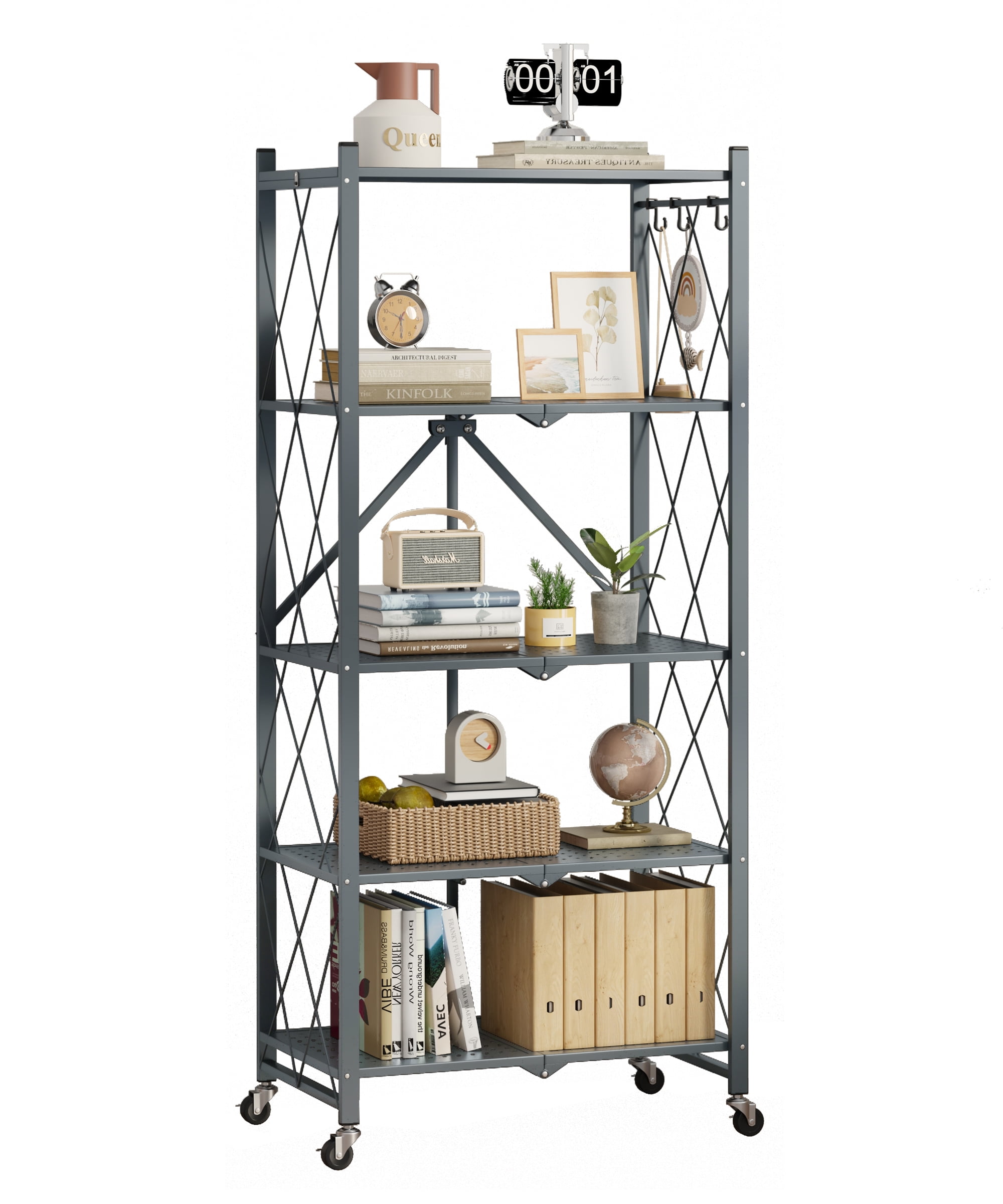 Fenbeli 5-Tier Storage Shelving Unit, Metal Shelf, Foldable Storage ...