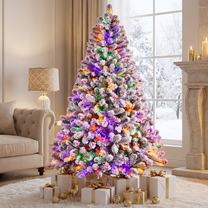 Pre-Lit Christmas Tree Snow Flocked 6ft LED Lights, Pine Cones ...