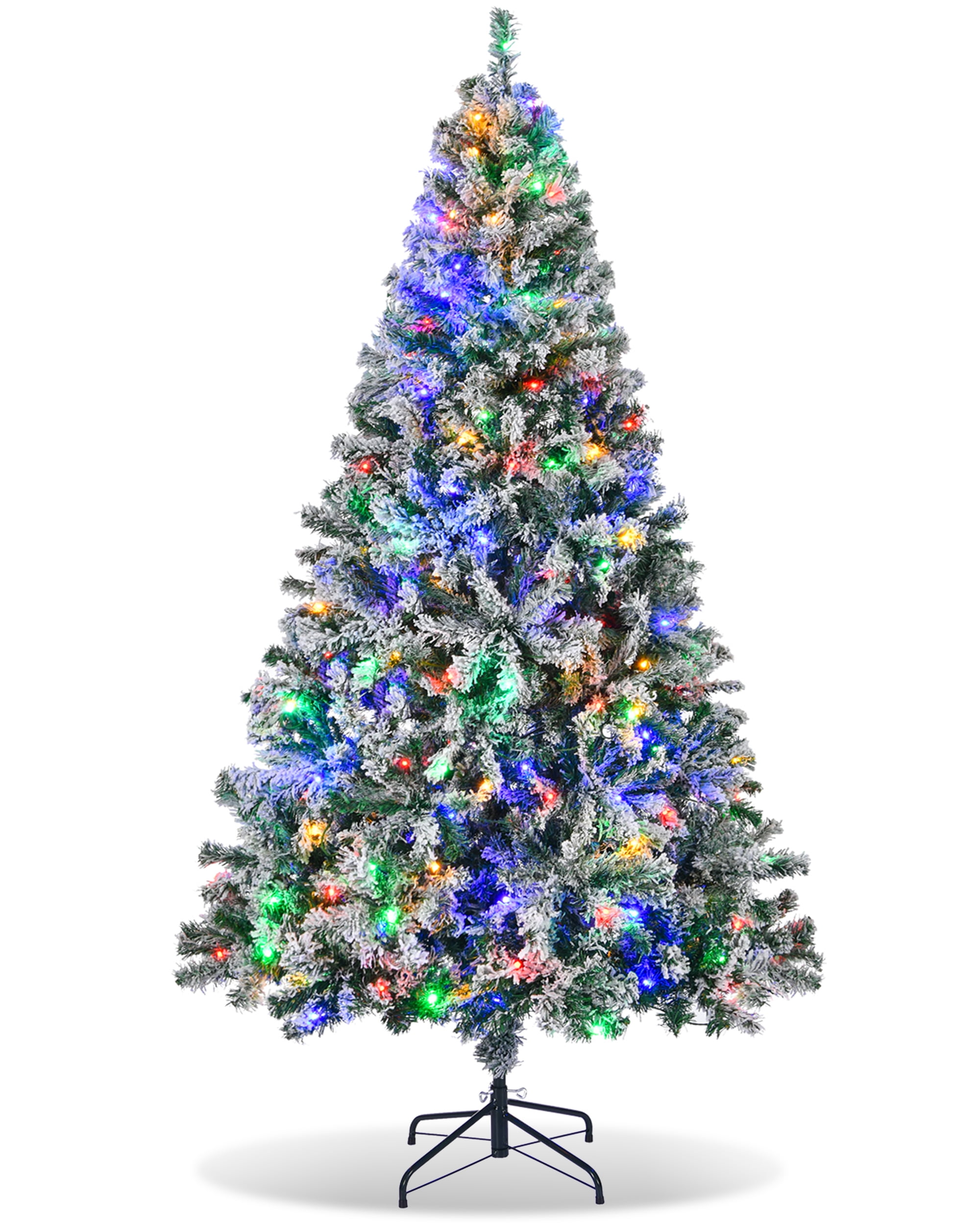 Fenbeli 7.5ft Pre-Lit Premium Snow Flocked Artificial Christmas Tree ...