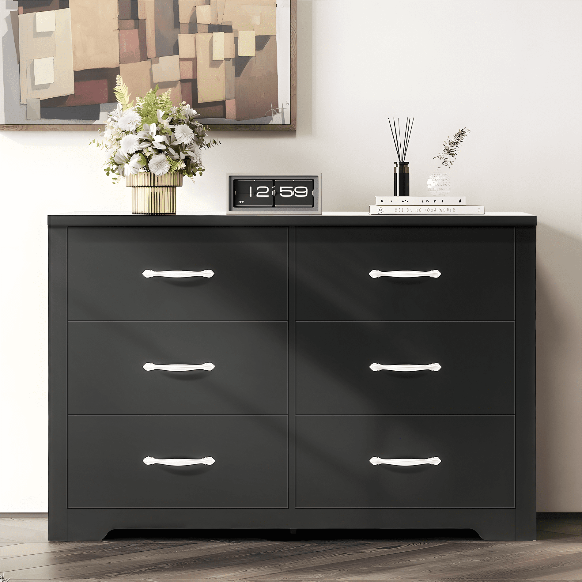 Fenbeli 6 Drawer Dresser, Black Finish - Walmart.com