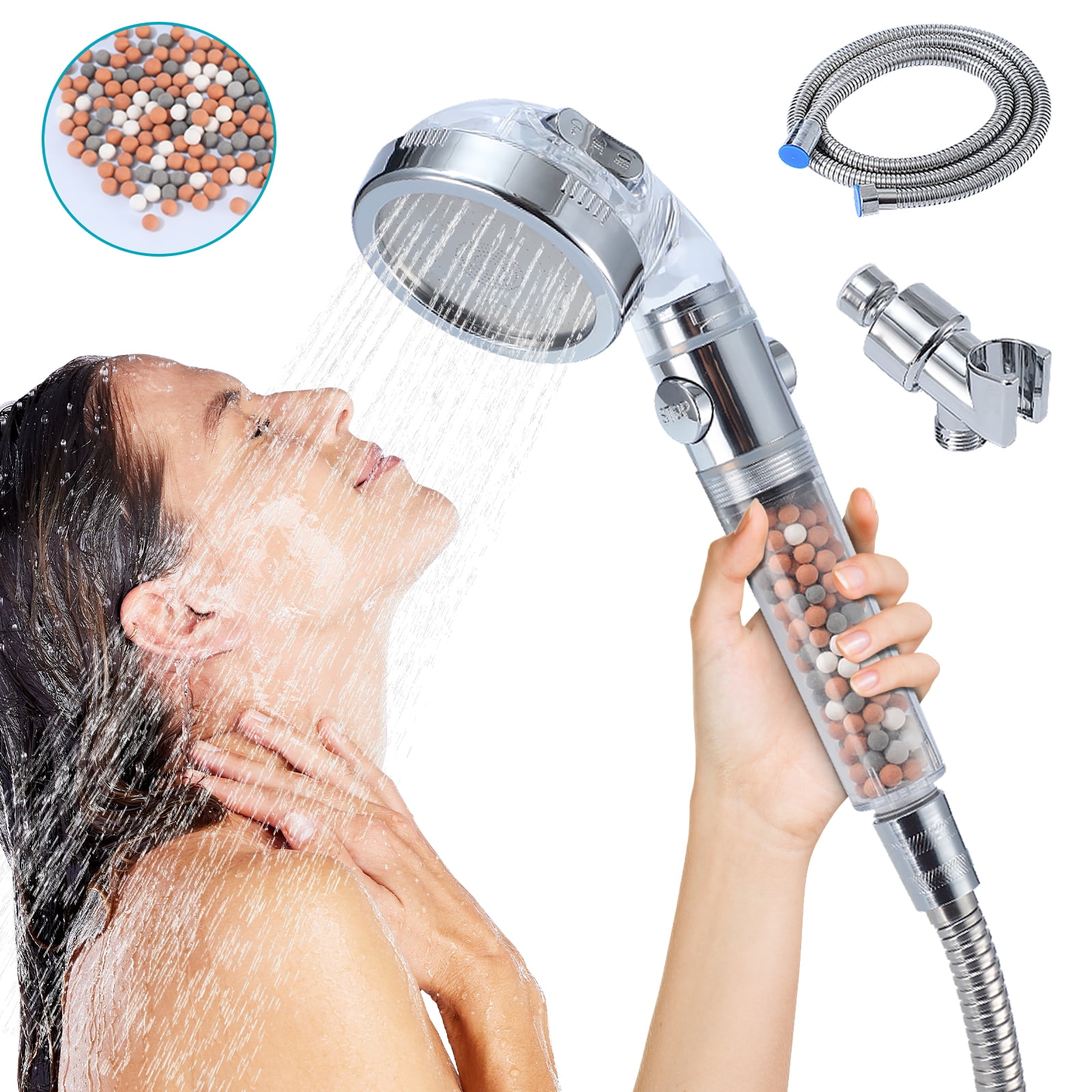 SUGIFT Hand Held Shower Head with Filter Beads 3 Settings Spray High ...
