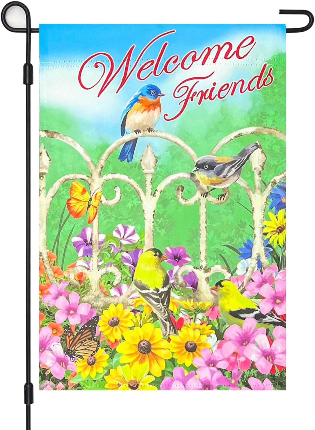 Fence Birds Blooms Garden Flags，Blackout Double Sided ,Vertical Welcome ...