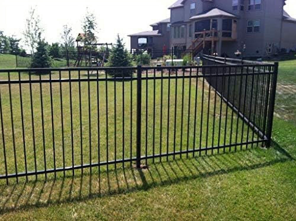 Fence Black Steel Anti-Rust Fence Panel - Flat End Pickets - 6.5ft W x ...