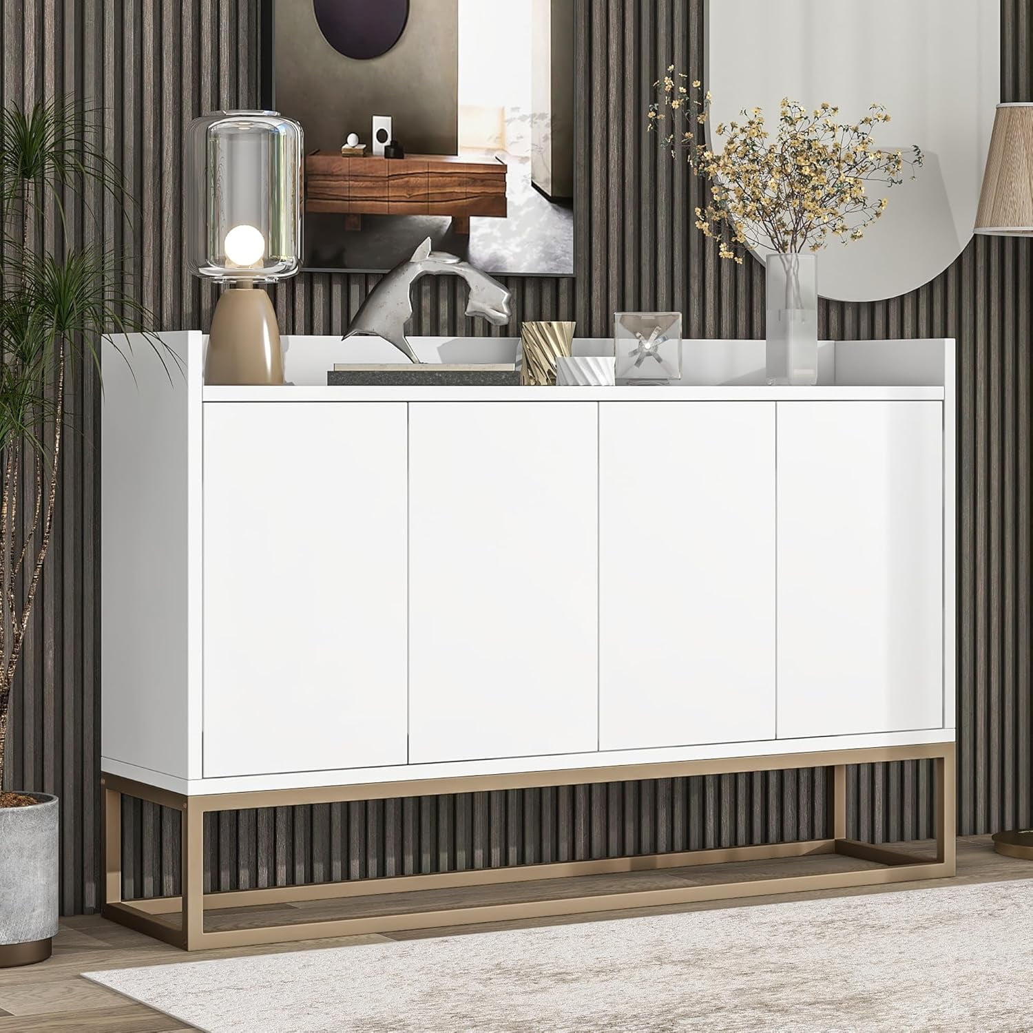 Fence Countertop Storage Cabinet with Gold Metal Legs,Adjustable Shelf ...
