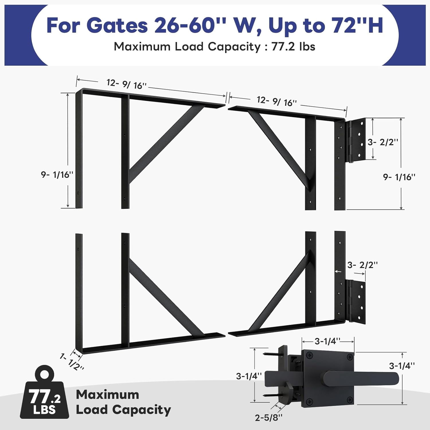 Fence Gate Bracket Kit for Wooden Gates, Heavy Duty Anti-Sag Corner ...