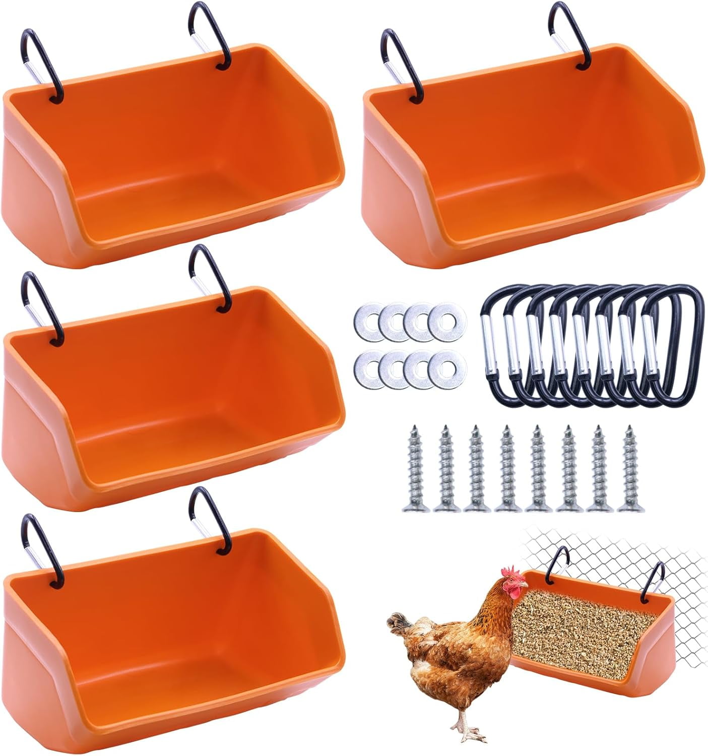 Fence Hanging Chicken Feeder - 4 Pack Feed Trough with Clips for Goat ...