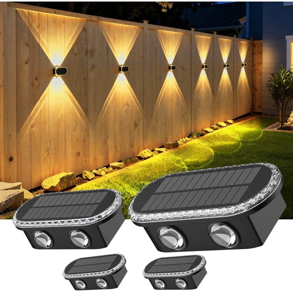 Fence Lights Solar : Outdoor Wall Lighting Dual Beam and 3 Color Modes ...