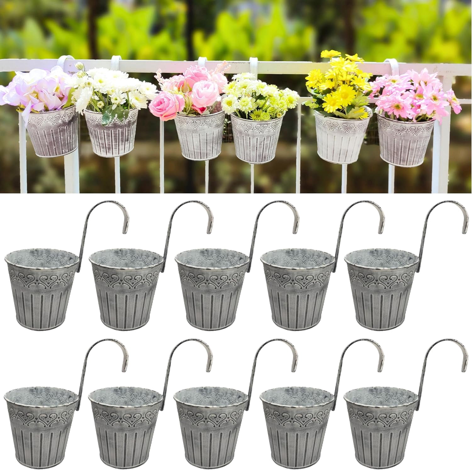 Fence Planters for Outdoor Plants (10 Pack, 6 Inch) Balcony Planter ...