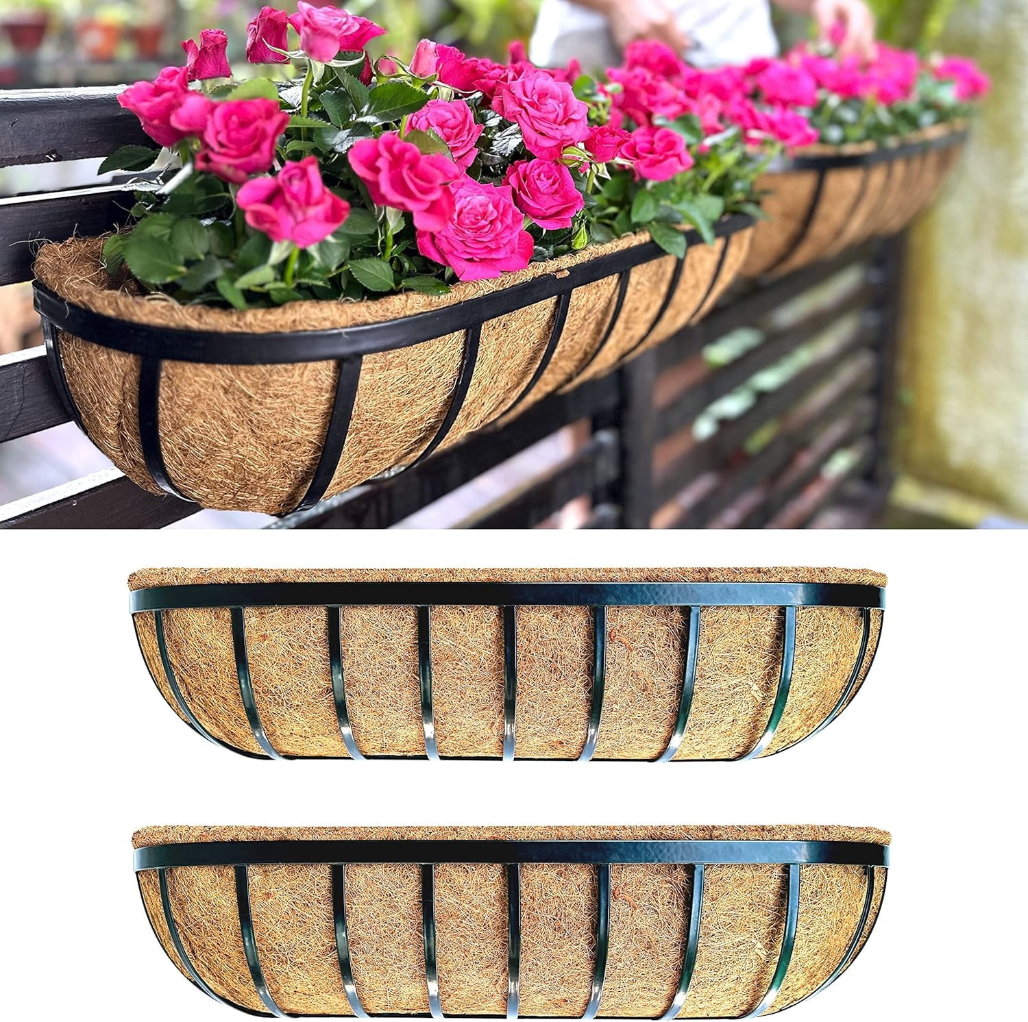 Fence Planters for Outdoor Plants - 2 Pack, 24 inch Large Window Flower ...