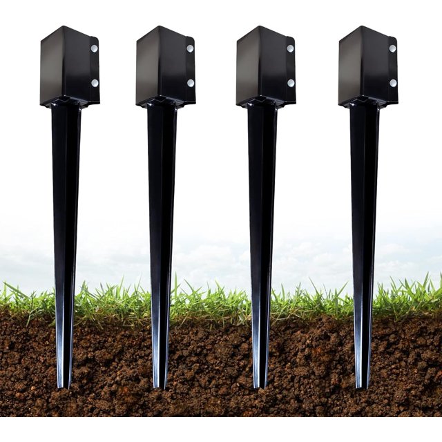 Fence Post Anchor 32 inch Ground Spike Heavy Duty Metal Black Powder ...