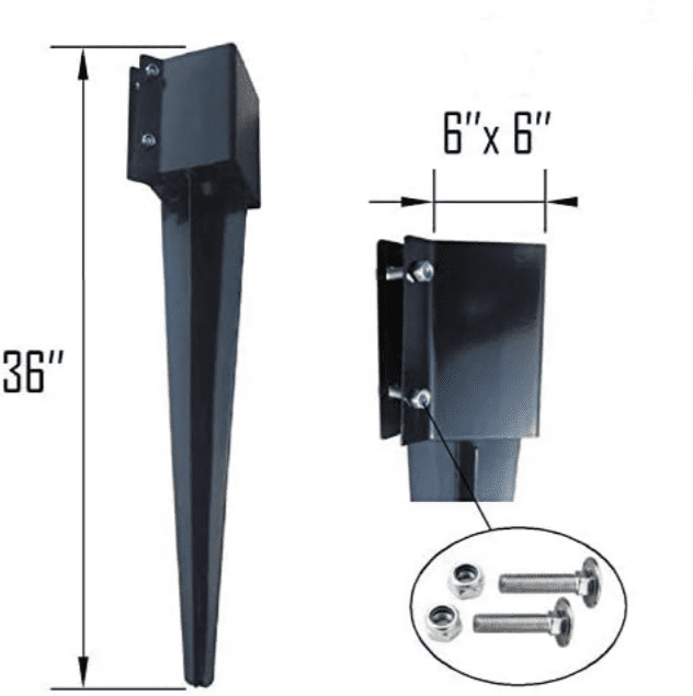 Fence Post Anchor Ground Spike Metal Black Powder Coated 24 x 4 x 4 ...