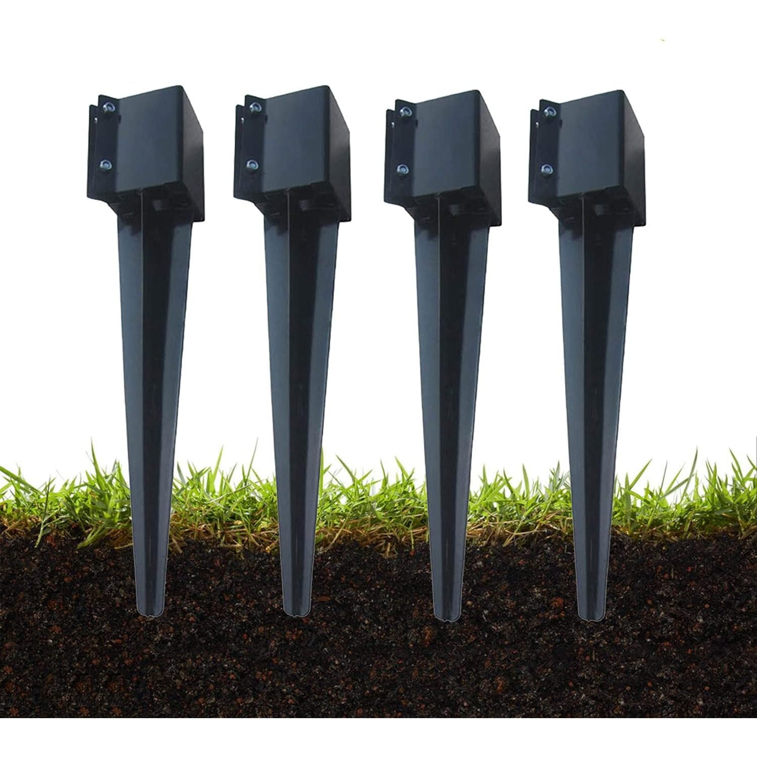Fence Post Anchor Ground Spike Metal Black Powder Coated 24 x 4 x 4 ...