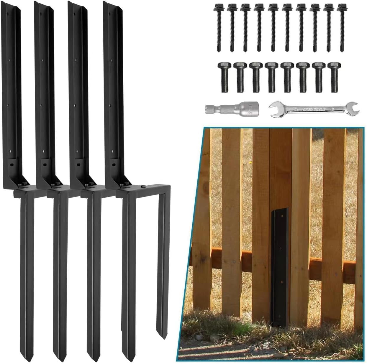 Fence Post Repair 4 Pack,Fence Post Stake Double Ground Spike with ...