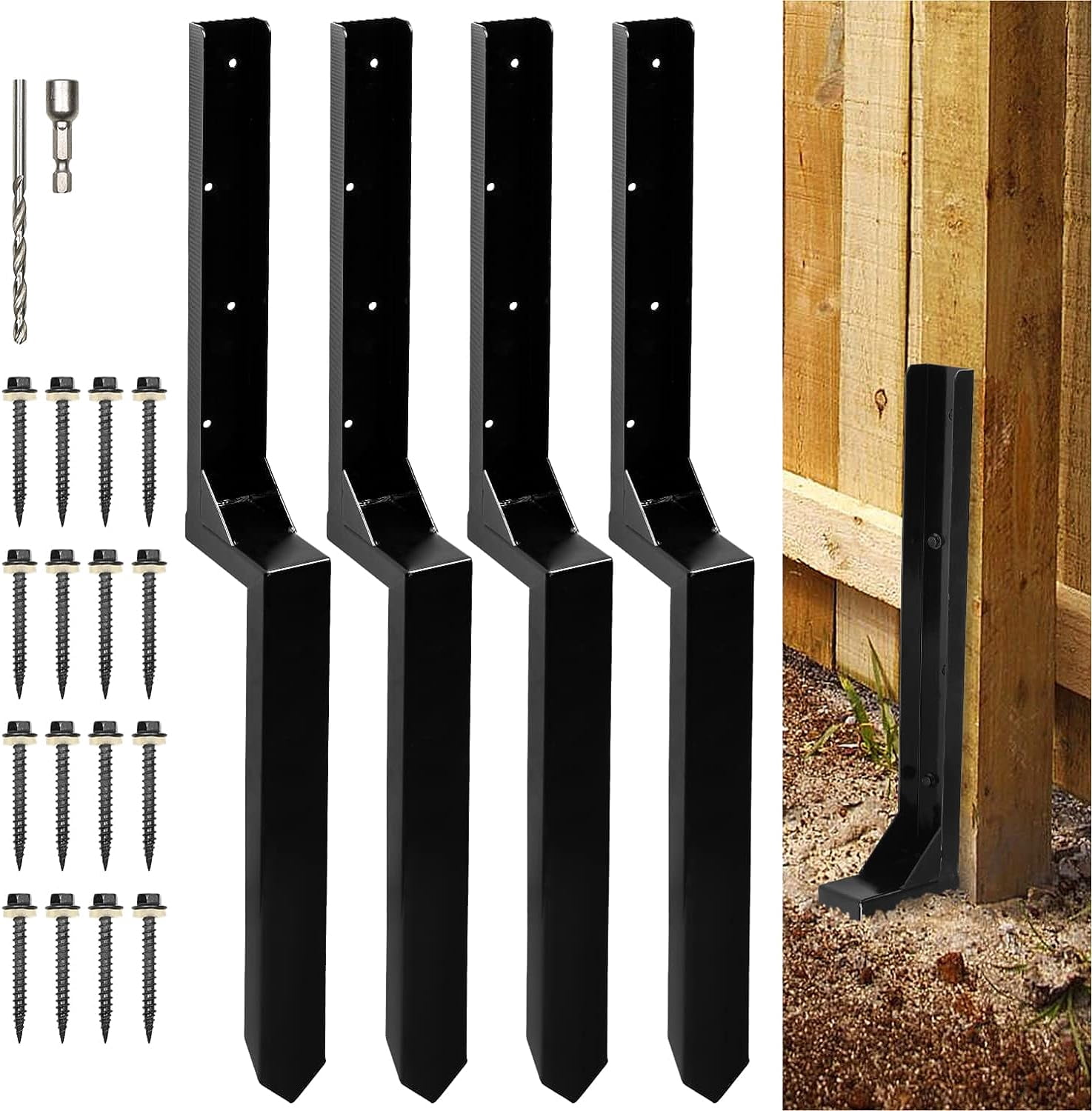 Fence Post Repair Kit, Heavy Duty Steel Fence Post Ground Spike for ...