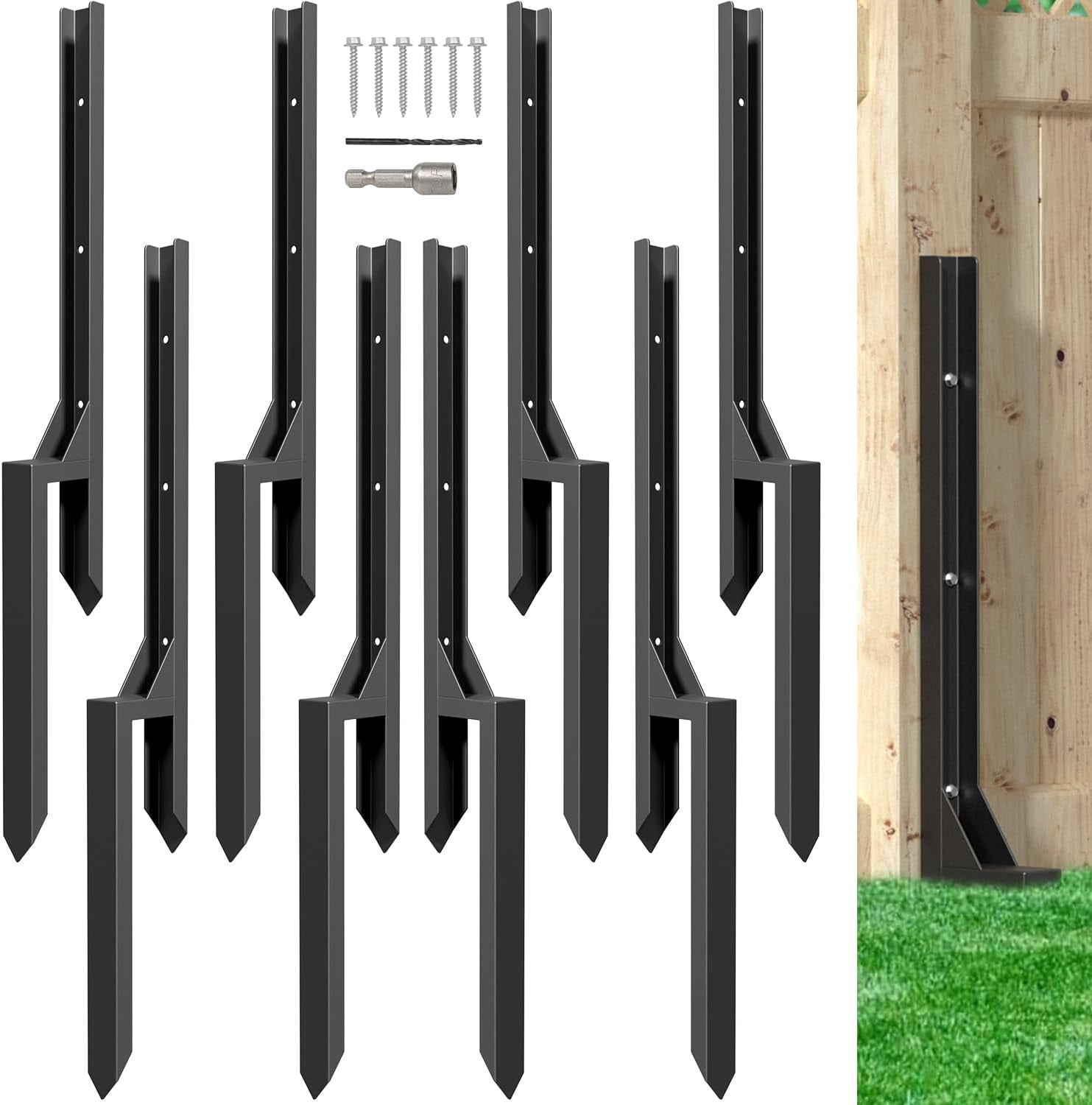 Fence Post Repair Kit, Heavy Duty Steel Fence Post Ground Spike for ...