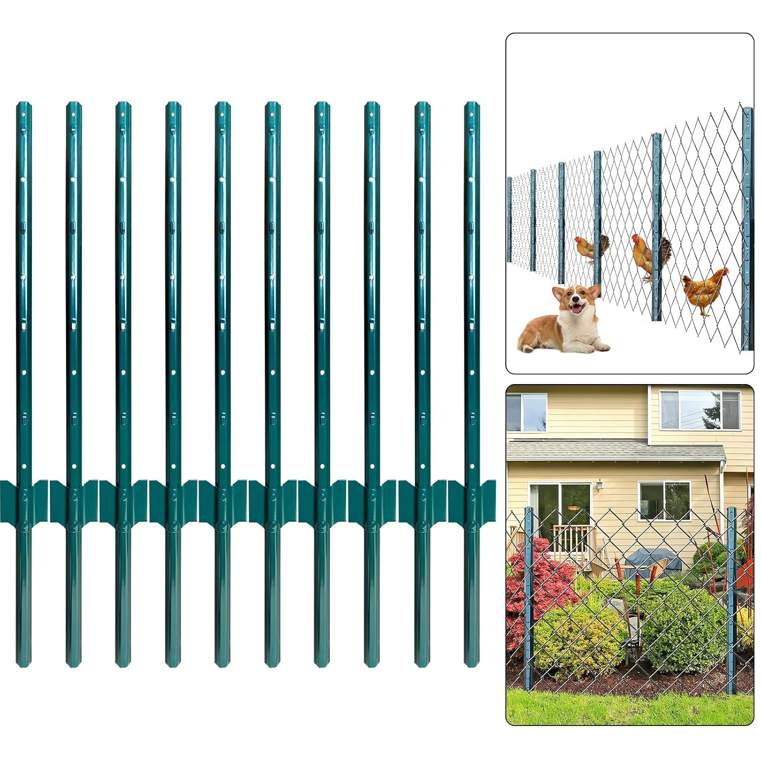 Fence Posts 3 Feet, Pack of 10, Metal Fence Post with U-Channel, Steel ...