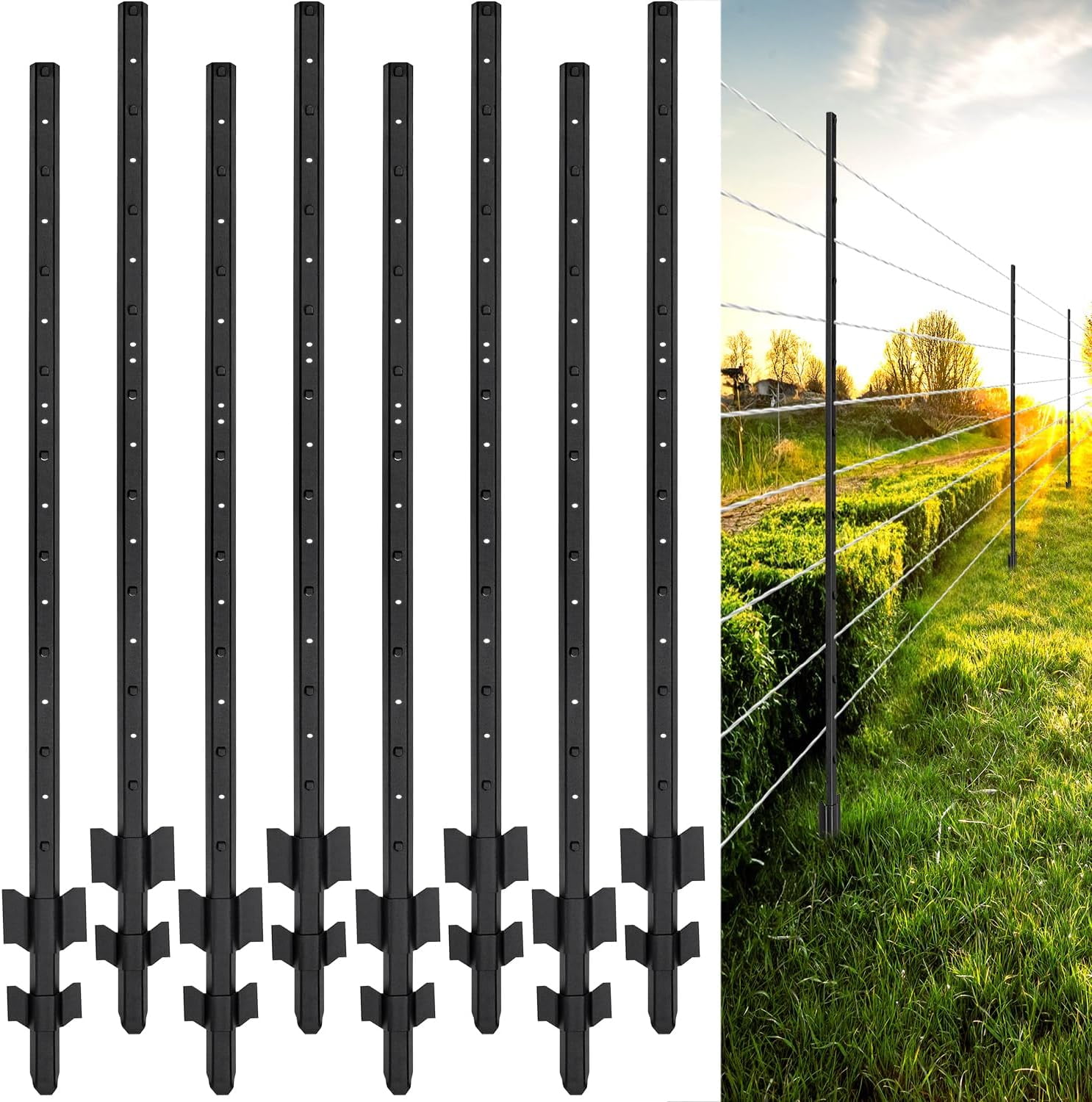 Fence Posts 4.8 Feet, Heavy Duty Metal Fence Post with U-Channel, Steel ...