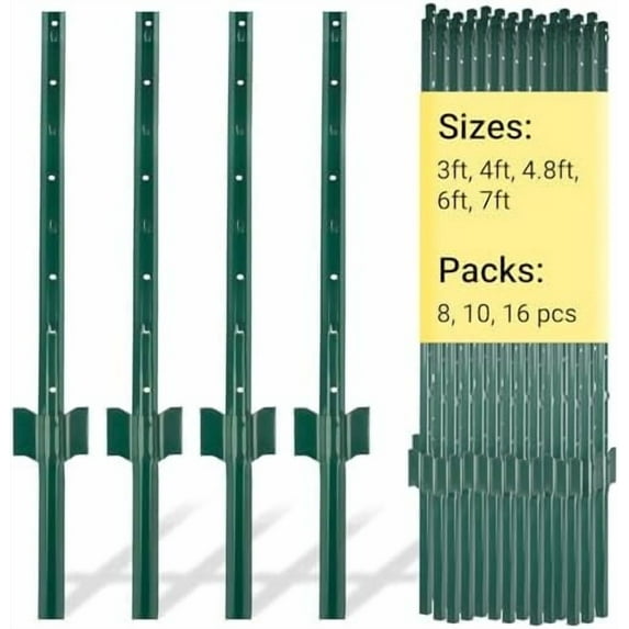 Fence Posts 4.8 Ft - 8 Pack, Heavy Duty Metal Fence Post, No Dig U Post ...