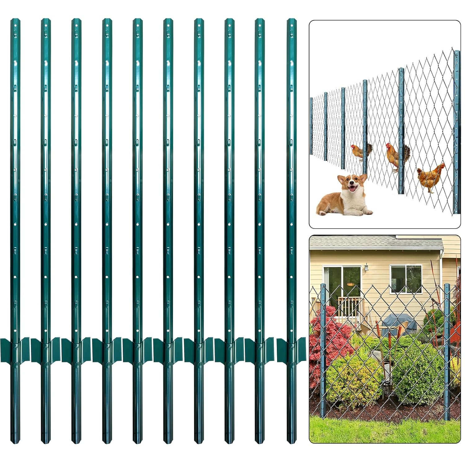 Fence Posts 4 Feet, Pack of 10, Metal Fence Poles U Post Sturdy Duty ...