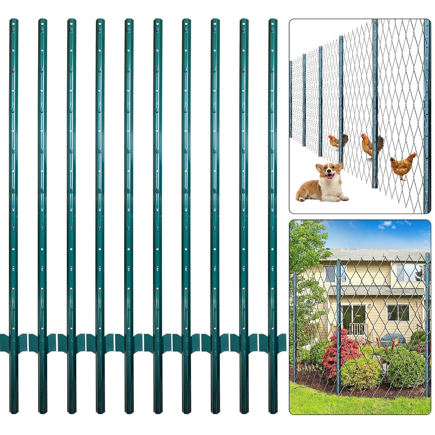 Fence Posts 5 Feet, Pack of 10, Metal Fence Poles U Post Sturdy Duty ...