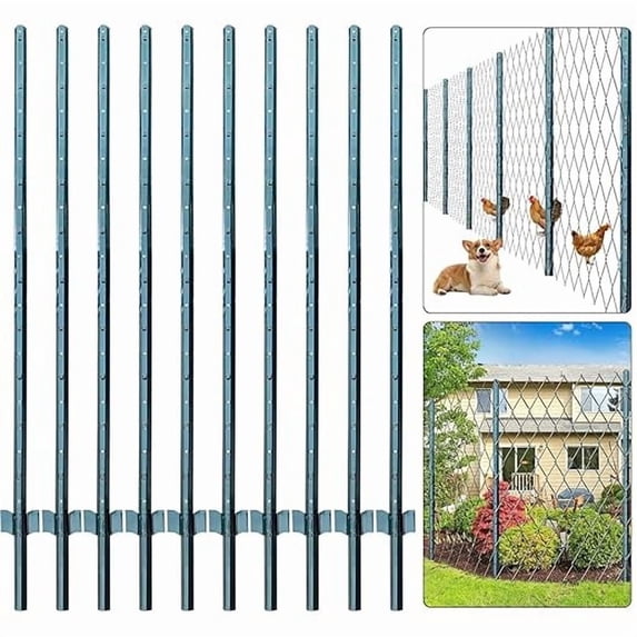 Fence Posts 6 Feet, Pack of 10, Metal Fence Poles U Post Sturdy Duty ...