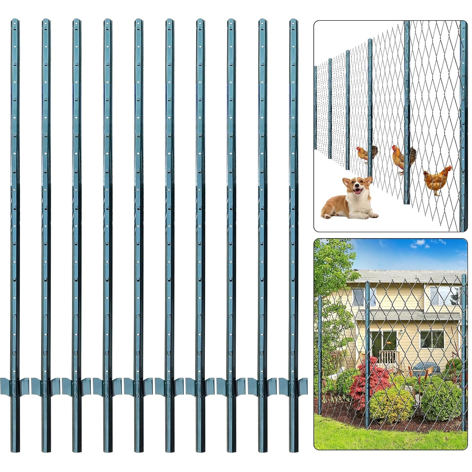 Fence Posts 6 Feet, Pack of 10, Metal Fence Post with U-Channel, Steel ...