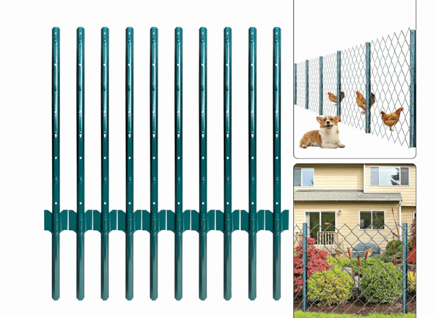 Fence Posts,Pack of 10, Metal Fence Poles U Post Sturdy Duty Fence ...
