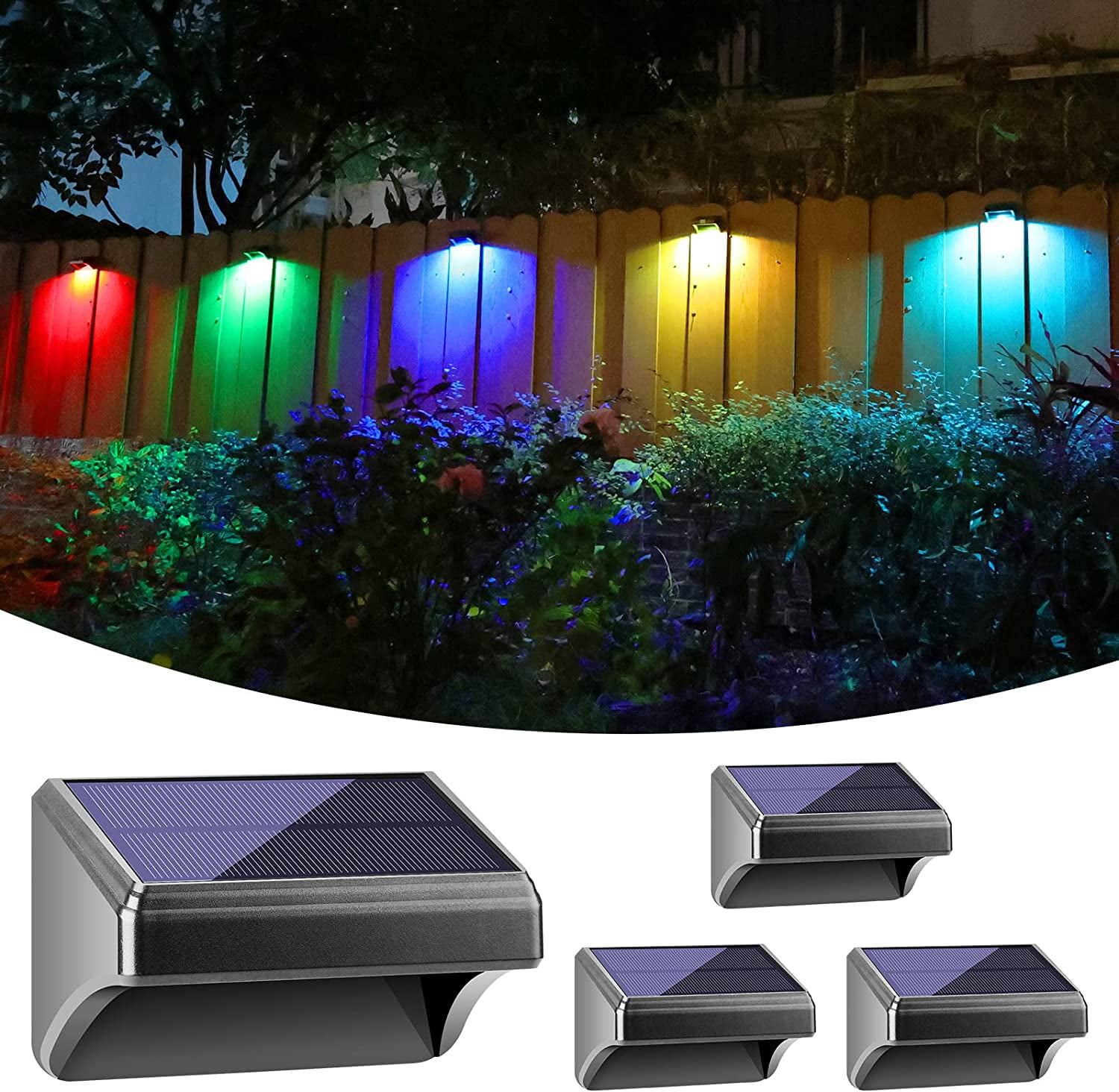 Fence Solar Lights Outdoor Waterproof Warm White & Color Glow LED ...