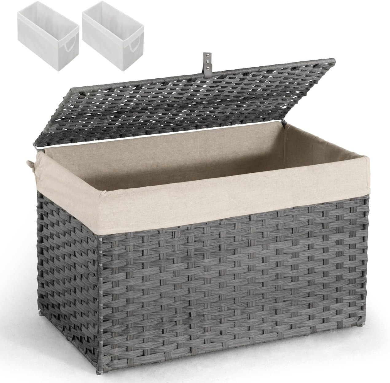 Fencer Wire 160L Synthetic Rattan Storage Basket w/Lid, Handwoven ...