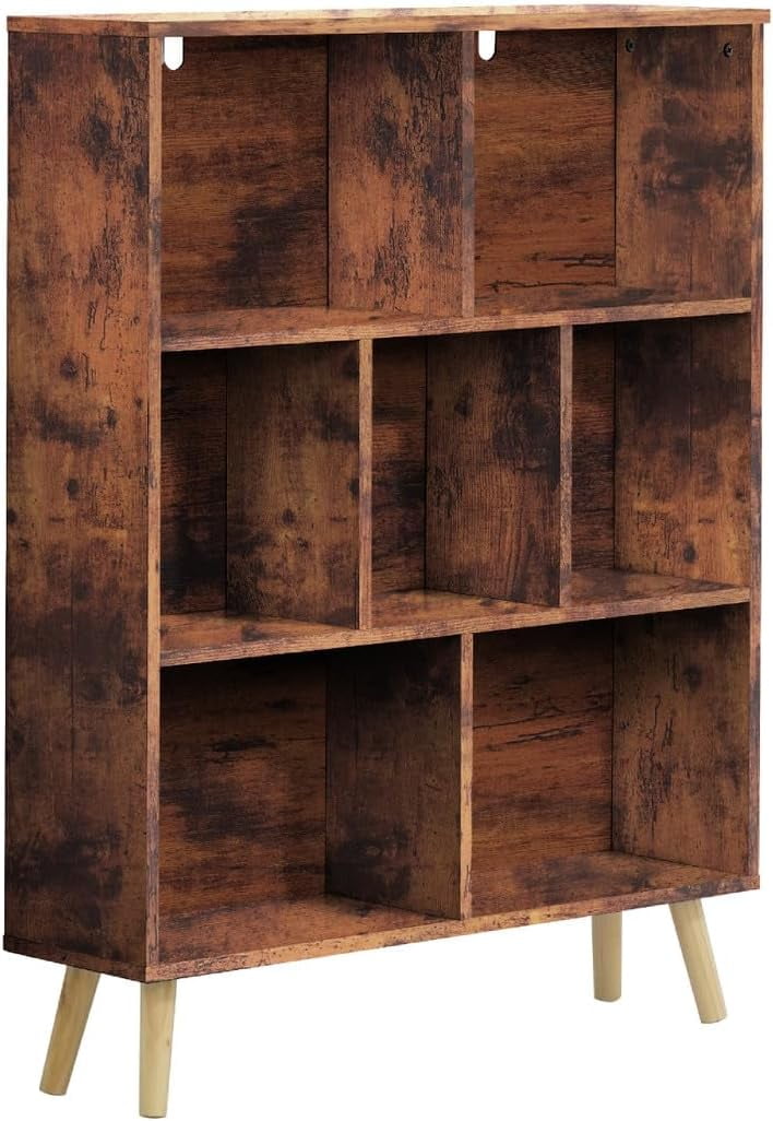 Fencer Wire 32 Inch 7 Cube Bookshelf, 3 Tier Mid Century Modern ...