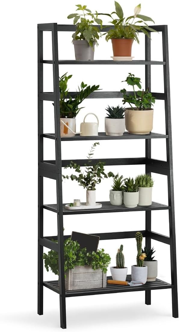 Fencer Wire 4-Tier Bamboo Ladder Shelf, Bamboo Open Storage Ladder ...